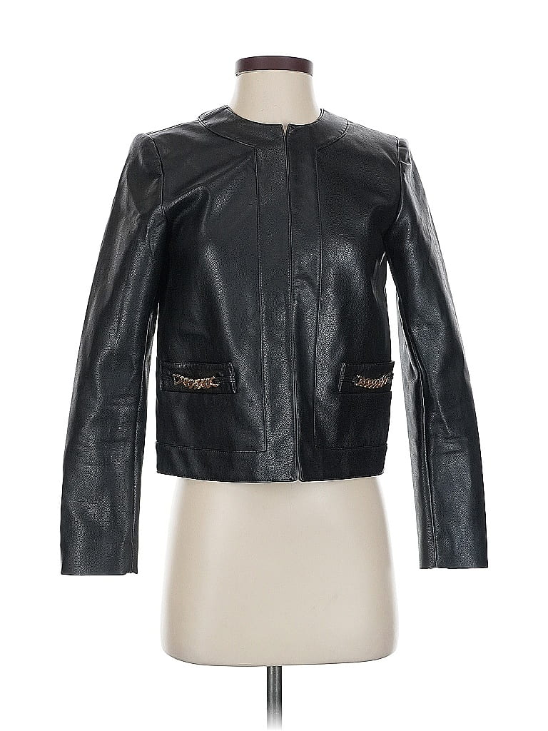 Ann Taylor 100% Polyester Black Faux Leather Jacket Size 0 (petite) - 77% off | ThredUp