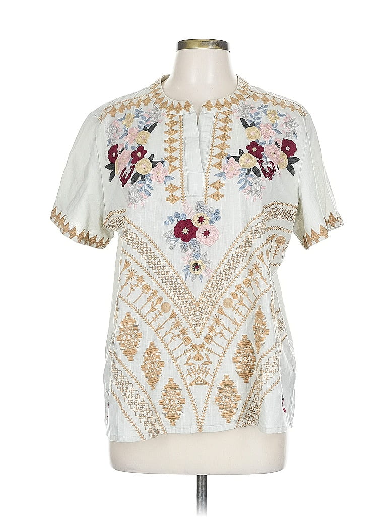 Tolani 100% Cotton Ivory Short Sleeve Blouse Size L - 73% off | ThredUp