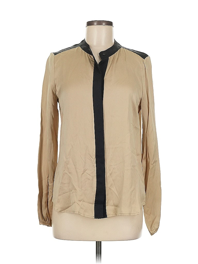 Theory 100% Silk Color Block Tan Long Sleeve Silk Top Size M - 81% off ...