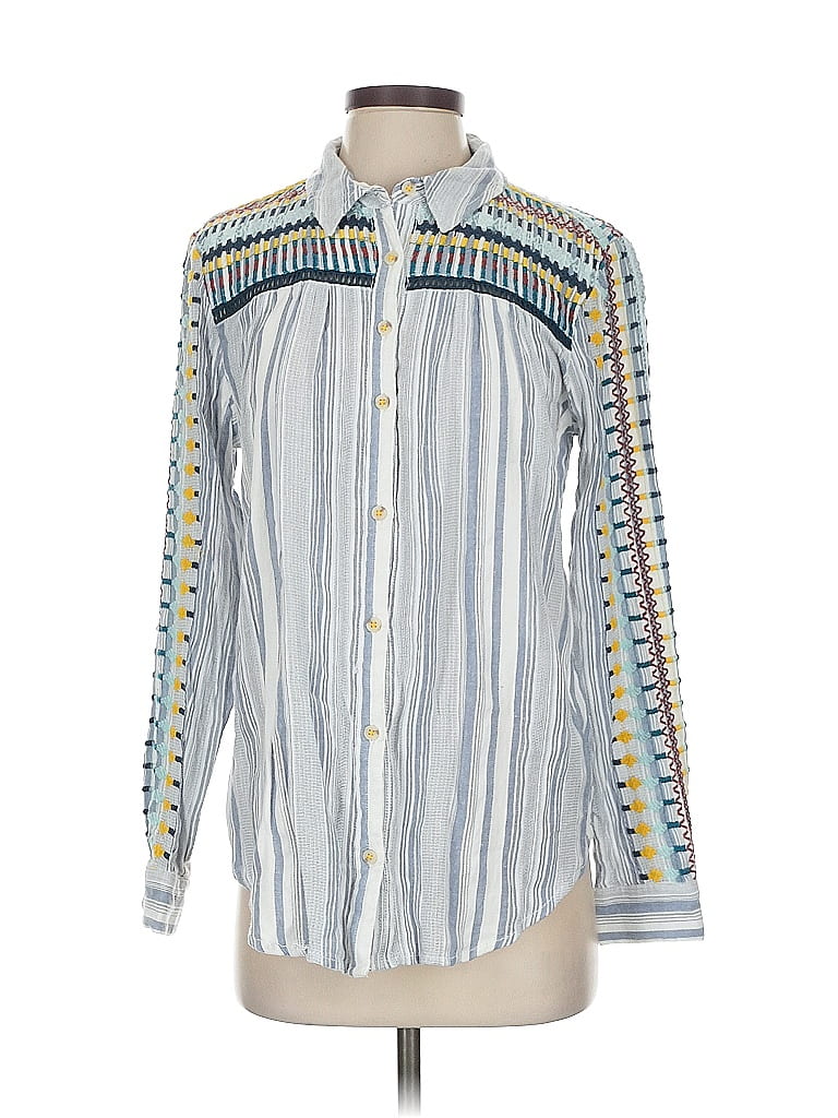 Pilcro by Anthropologie Stripes Blue Long Sleeve Button-Down Shirt Size ...