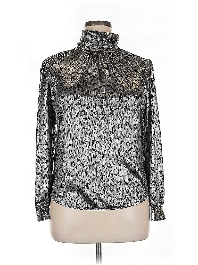 Lauren Lee 100% Polyester Metallic Silver Long Sleeve Blouse Size 14 ...