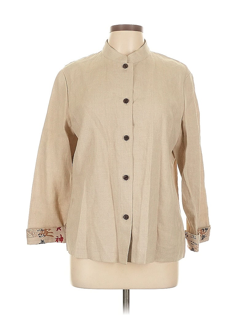 JM Collection 100% Linen Tan 3/4 Sleeve Button-Down Shirt Size 12 - 57% ...
