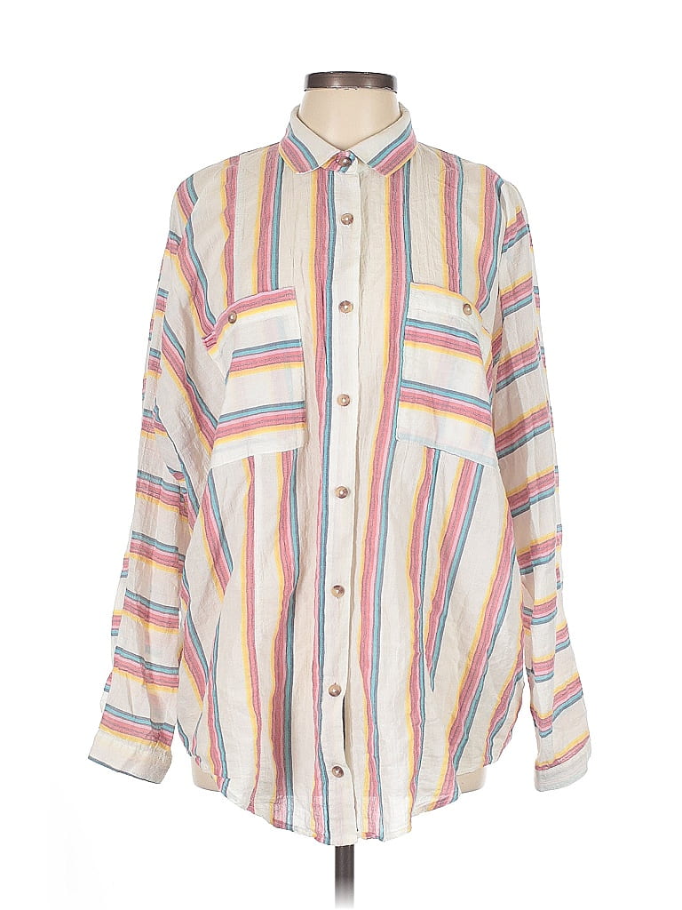 BDG Stripes Ivory Long Sleeve Button-Down Shirt Size L - 50% off | ThredUp