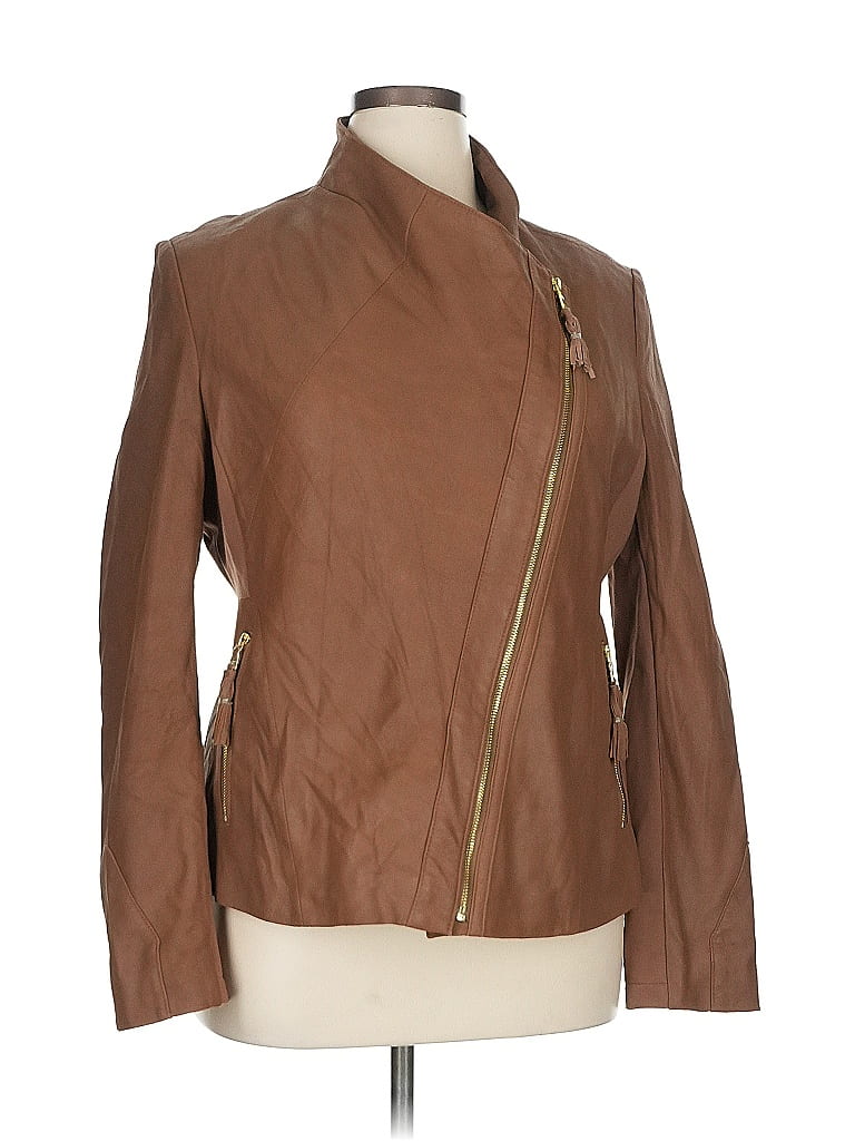 Via Spiga 100% Leather Brown Leather Jacket Size XL - 75% off | ThredUp
