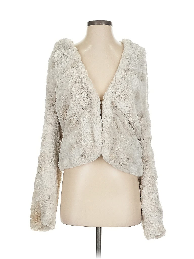 Anthropologie 100% Polyester Ivory Gray Faux Fur Jacket Size XS - 70% ...