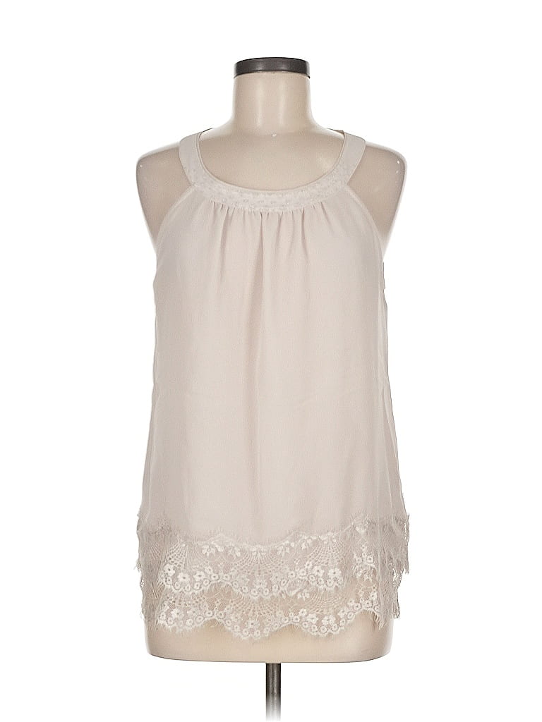White House Black Market 100% Polyester Ivory Sleeveless Blouse Size M ...