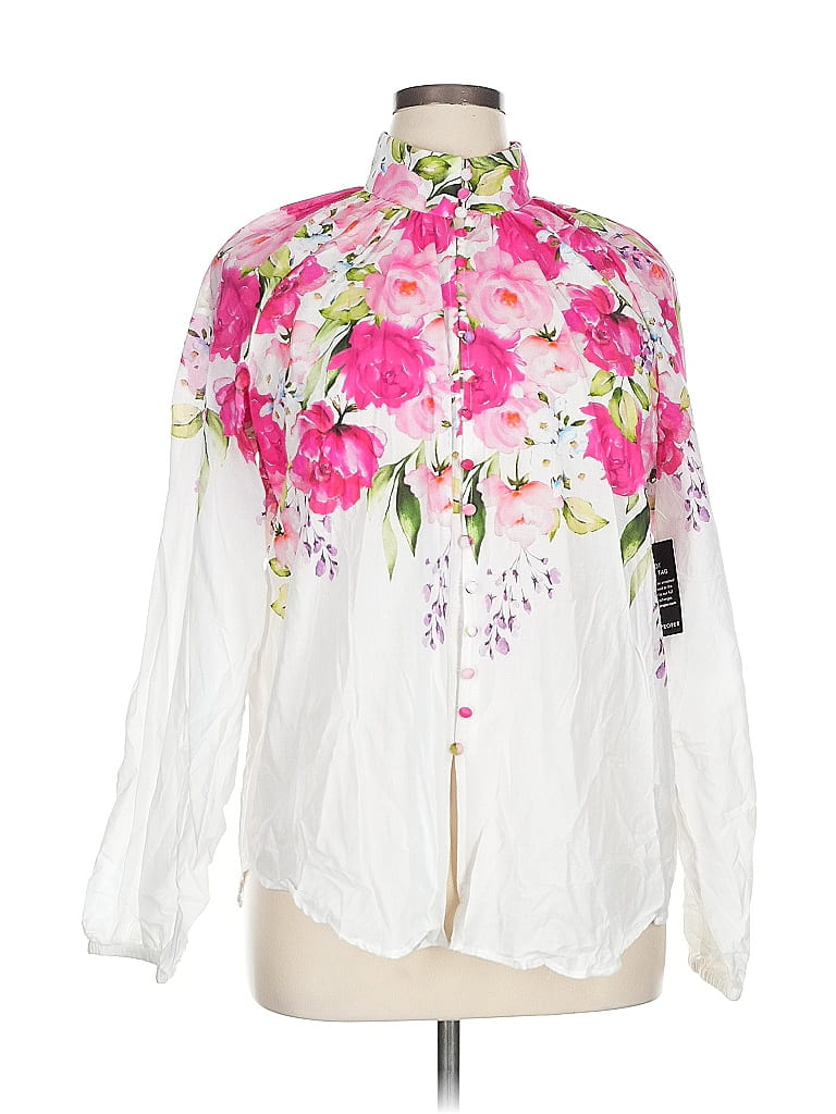 Boston Proper 100% Cotton Floral White Long Sleeve Blouse Size XL - 73% ...