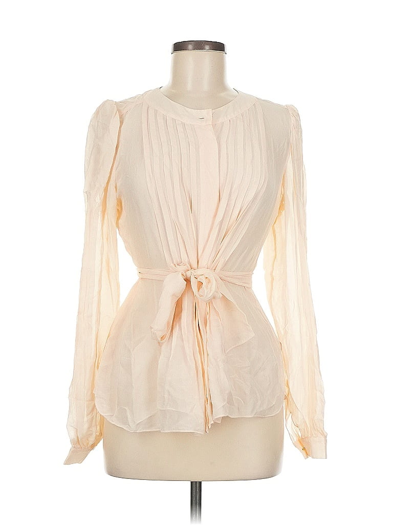 Moda International 100% Silk Ivory Long Sleeve Silk Top Size M - 52% ...
