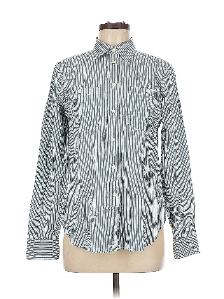 Lauren by Ralph Lauren 100% Cotton Stripes Blue Long Sleeve Button-Down Shirt Size M - 72% off ...