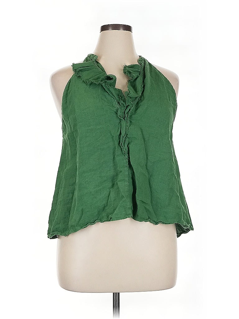 Zara 100% Linen Green Sleeveless Blouse Size XL - 40% off | ThredUp