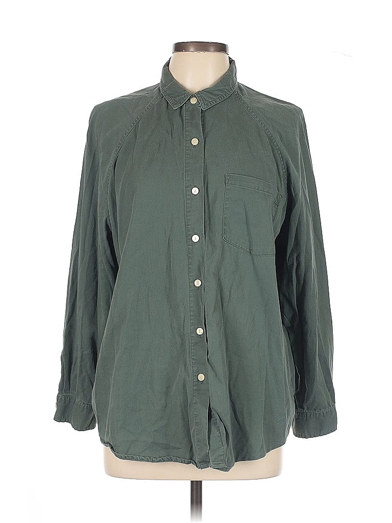 Universal Thread Solid Green Long Sleeve Button-Down Shirt Size L - 21% ...