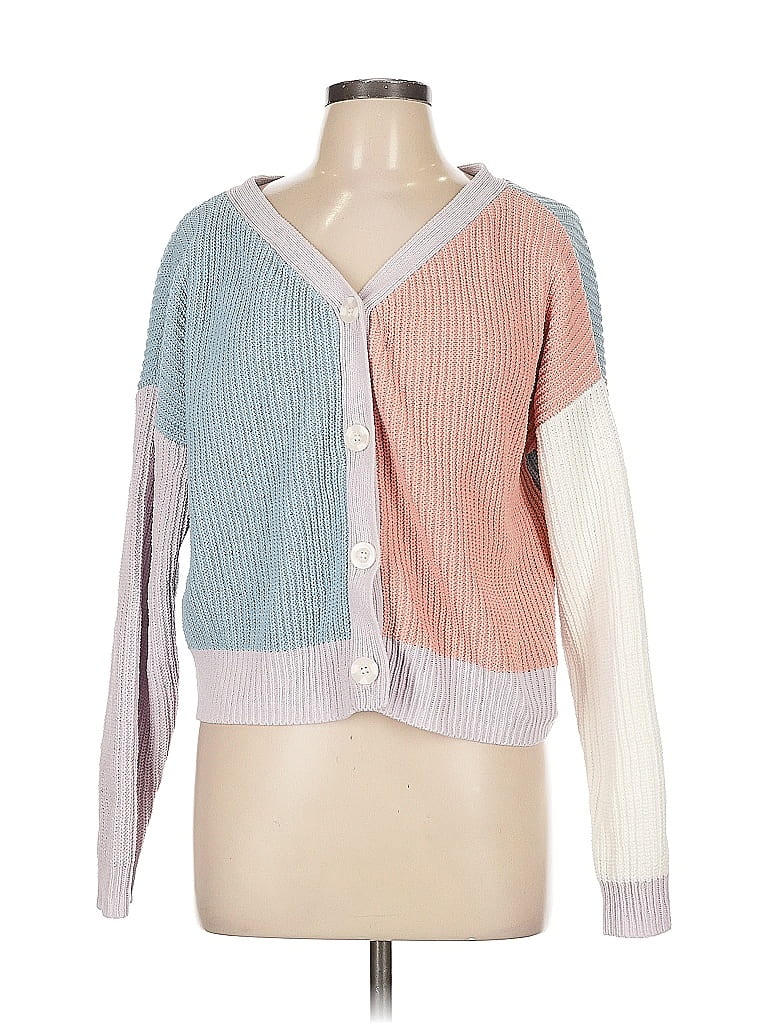 Moon & Madison 100% Polyester Color Block Pink Cardigan Size L - 56% ...