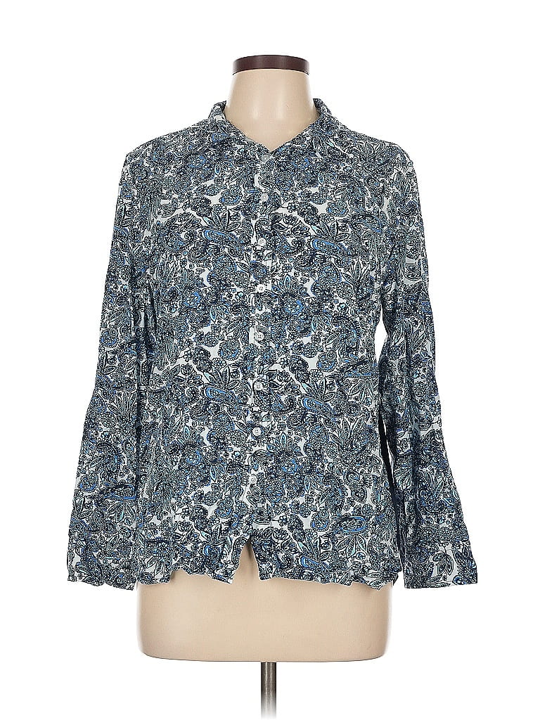 Talbots Outlet 100% Rayon Paisley Blue 3/4 Sleeve Blouse Size L - 52% ...