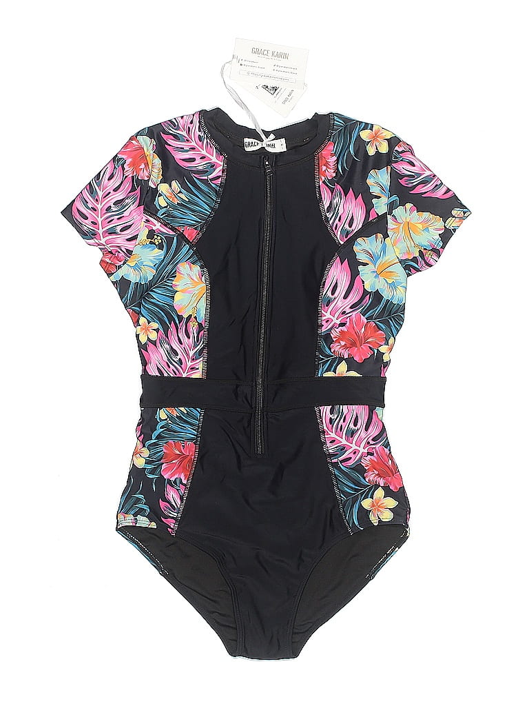 Grace Karin Floral Black One Piece Swimsuit Size S - 63% off | ThredUp