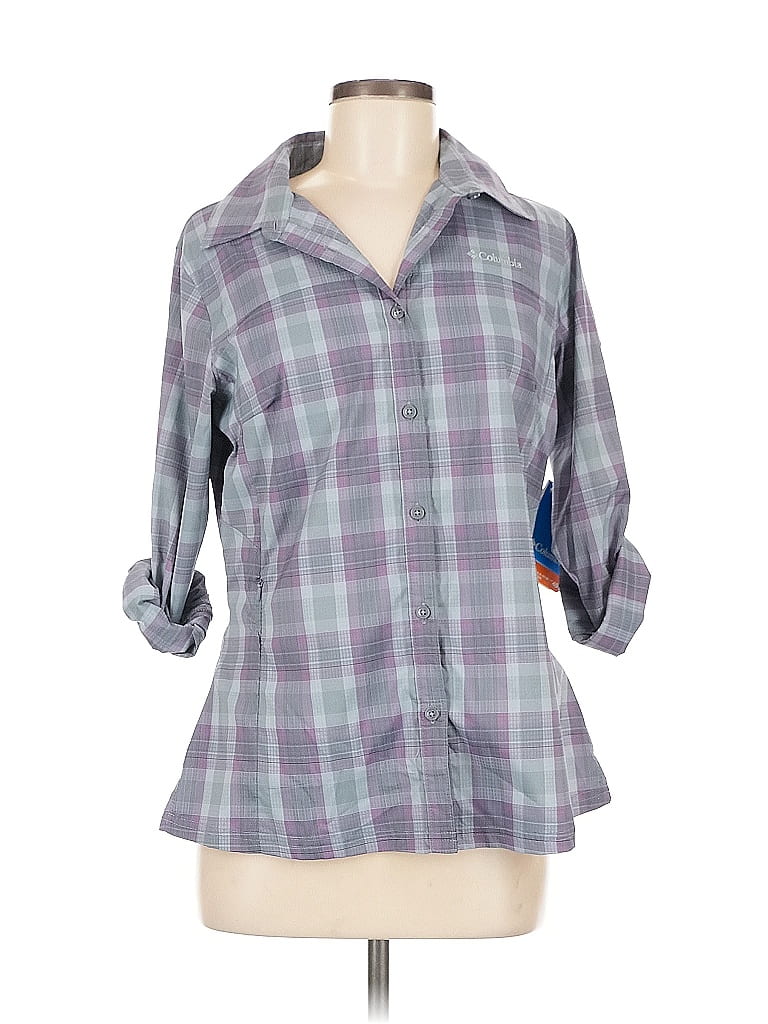 Columbia Plaid Gray 3/4 Sleeve Button-Down Shirt Size M - 62% off | ThredUp