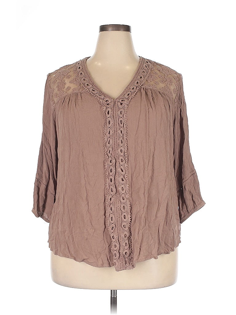 New Directions 100% Rayon Brown 3/4 Sleeve Blouse Size 2X - 72% off ...