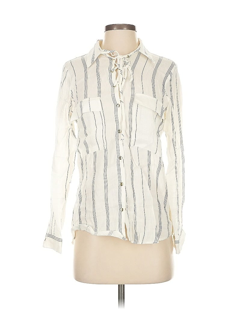 Zara Basic Stripes Ivory Long Sleeve Button-Down Shirt Size XS - 52% off | ThredUp