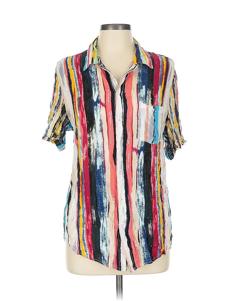 Assorted Brands 100% Rayon Color Block Ivory Short Sleeve Blouse Size L - 44% off | ThredUp