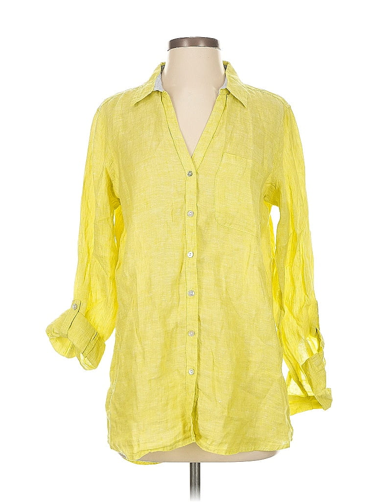 Sigrid Olsen 100% Linen Yellow Long Sleeve Polo Size S - 80% off | ThredUp