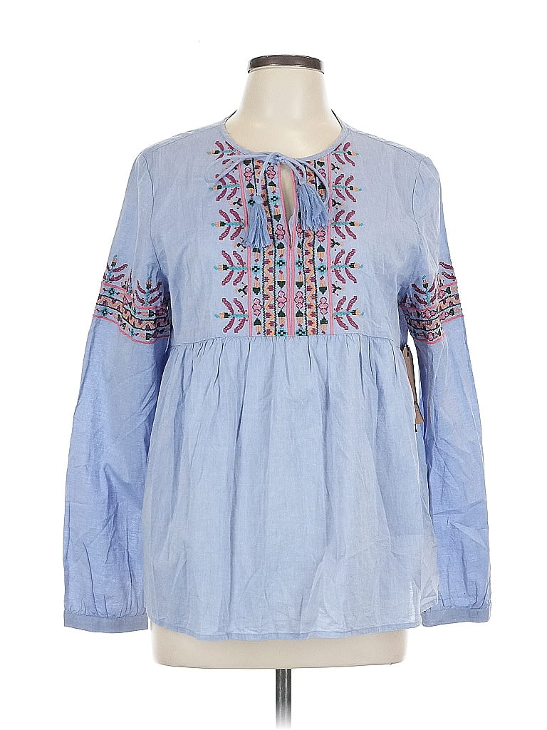 Ruff Hewn 100% Cotton Blue Long Sleeve Blouse Size L - 53% off | ThredUp