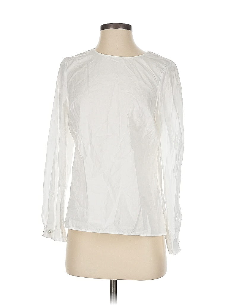 Banana Republic 100% Cotton Solid White Long Sleeve Blouse Size S - 75% ...