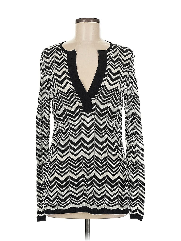 Ann Taylor Chevron-herringbone Black Long Sleeve Blouse Size M - 75% ...