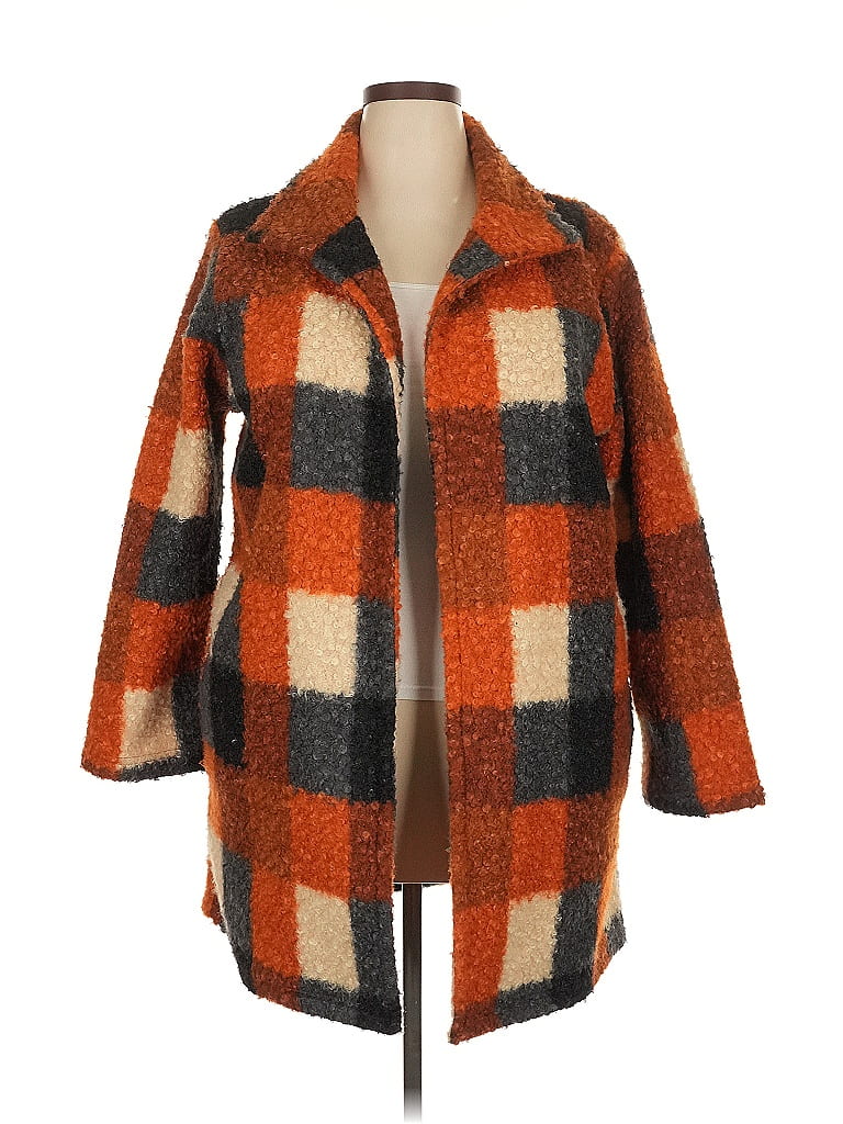 Ava & Viv 100% Polyester Plaid Orange Coat Size 14 (X) - 43% off | ThredUp