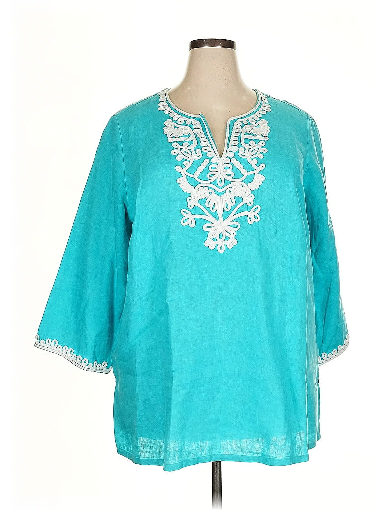 JM Collection 100% Linen Teal 3/4 Sleeve Blouse Size 18 - 52% off | ThredUp