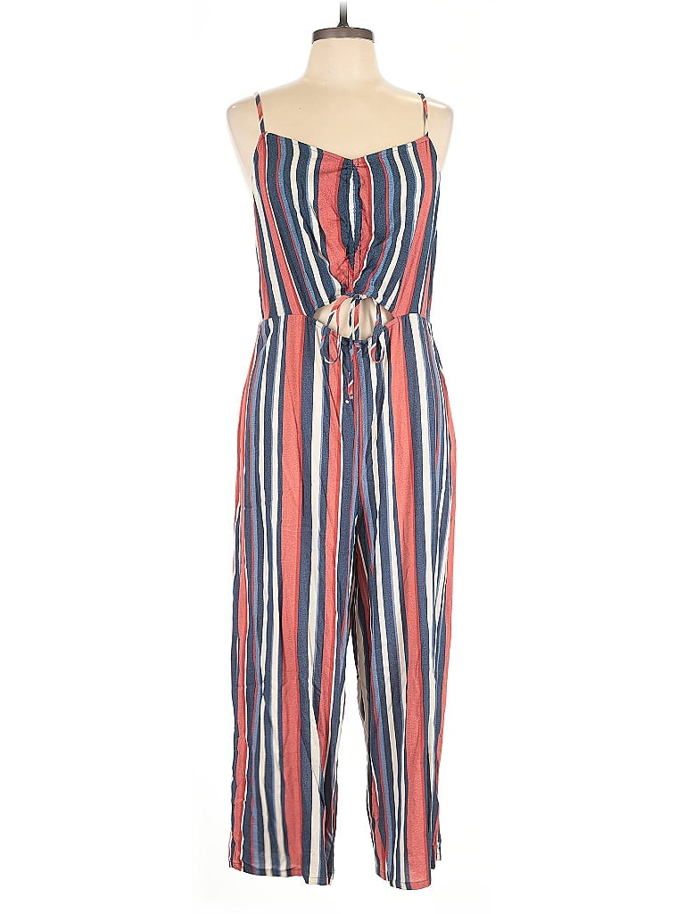Wild Fable 100% Rayon Stripes Blue Jumpsuit Size L - 37% off | ThredUp