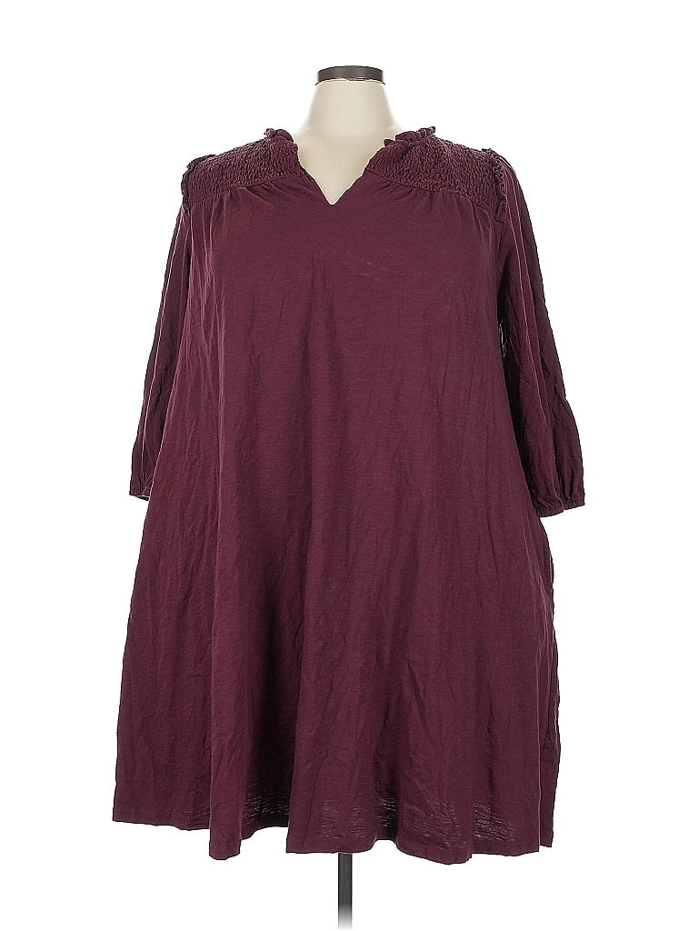 Lane Bryant 100% Cotton Burgundy Casual Dress Size 22 - 24 Plus - 55% ...