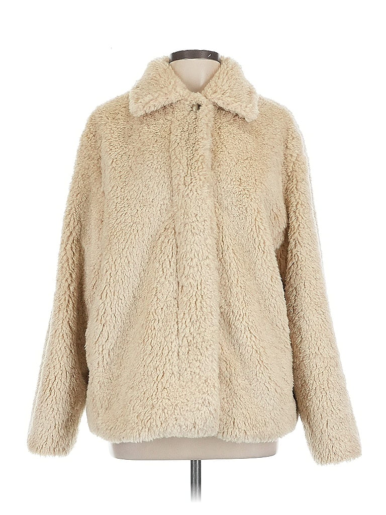 Vince. 100% Polyester Ivory Faux Fur Jacket Size L - 76% off | ThredUp