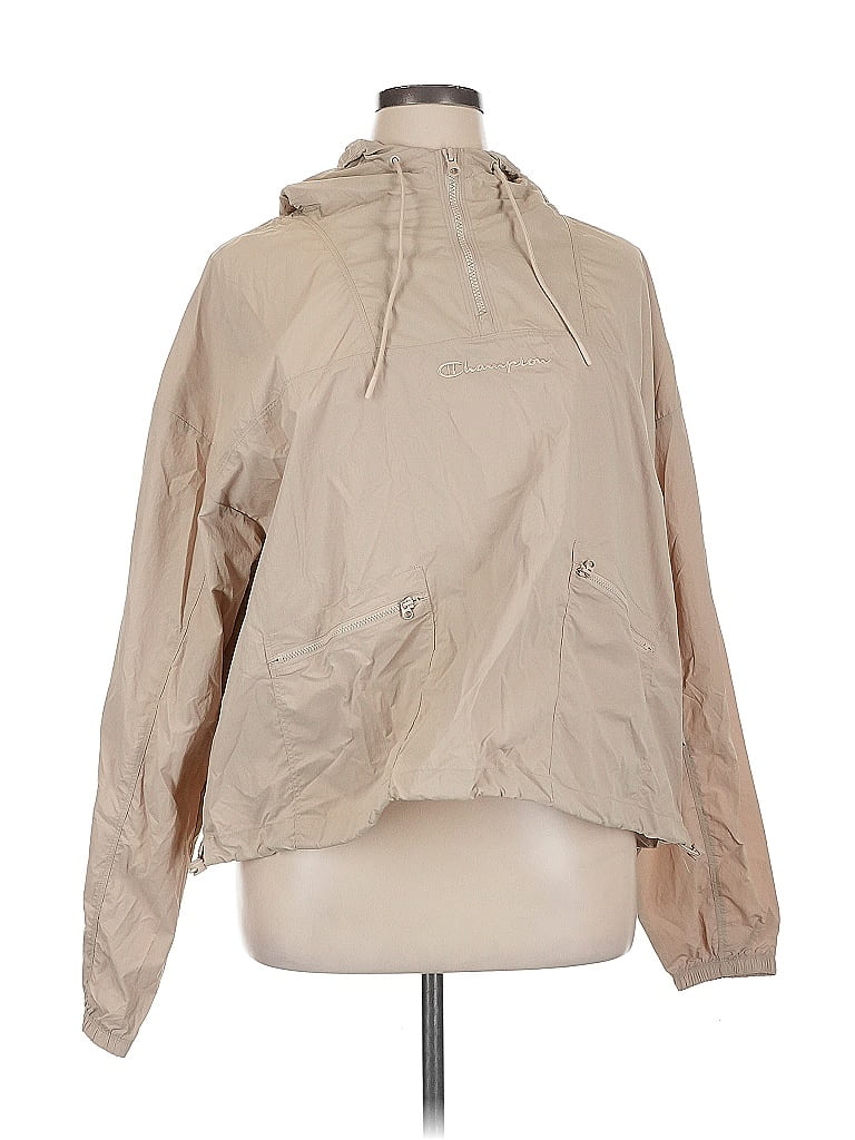 Champion 100% Nylon Solid Tan Windbreaker Size XL - 50% off | ThredUp