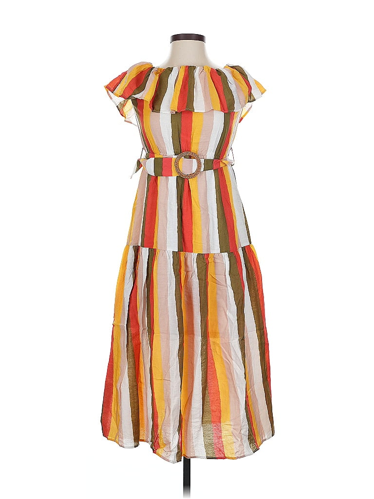 THML 100% Rayon Stripes Orange Casual Dress Size S - 67% off | ThredUp