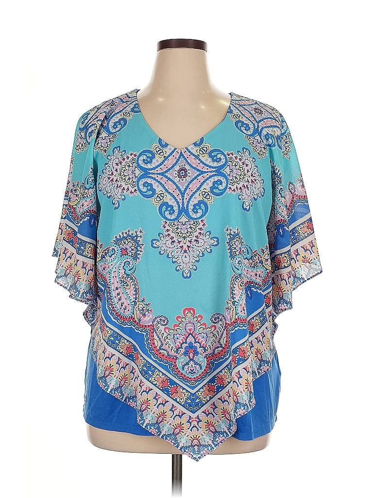 Ruby Rd. 100% Polyester Blue Short Sleeve Blouse Size XL - 60% off ...