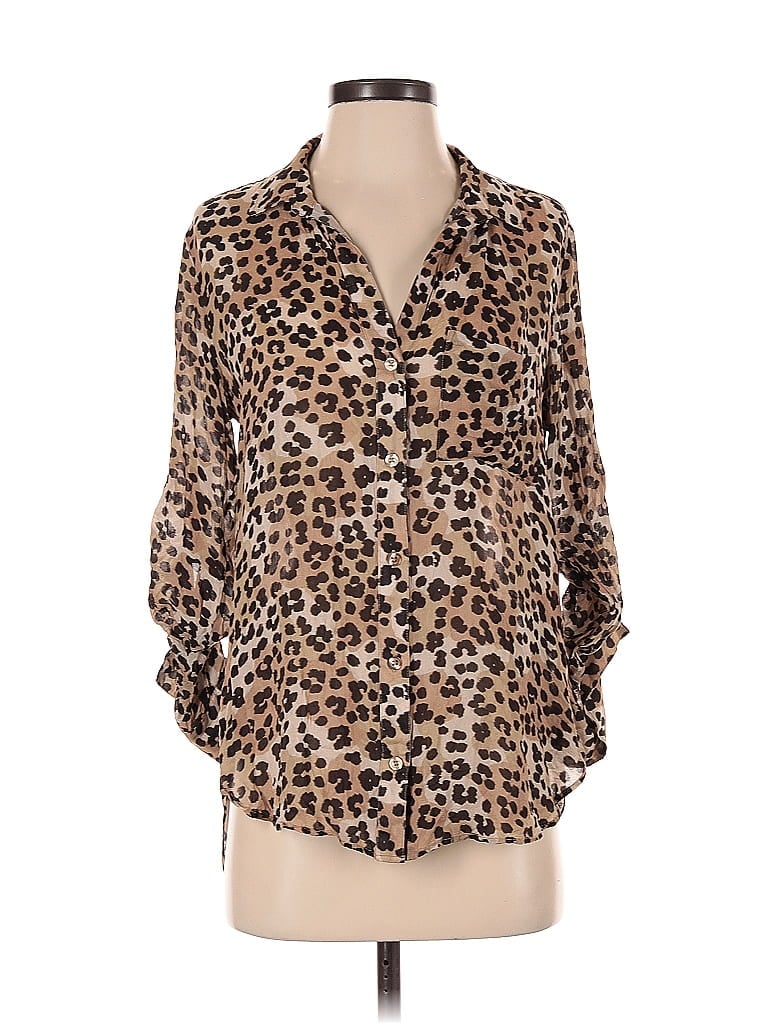 Cloth & Stone 100% Rayon Animal Print Brown 3/4 Sleeve Blouse Size S ...