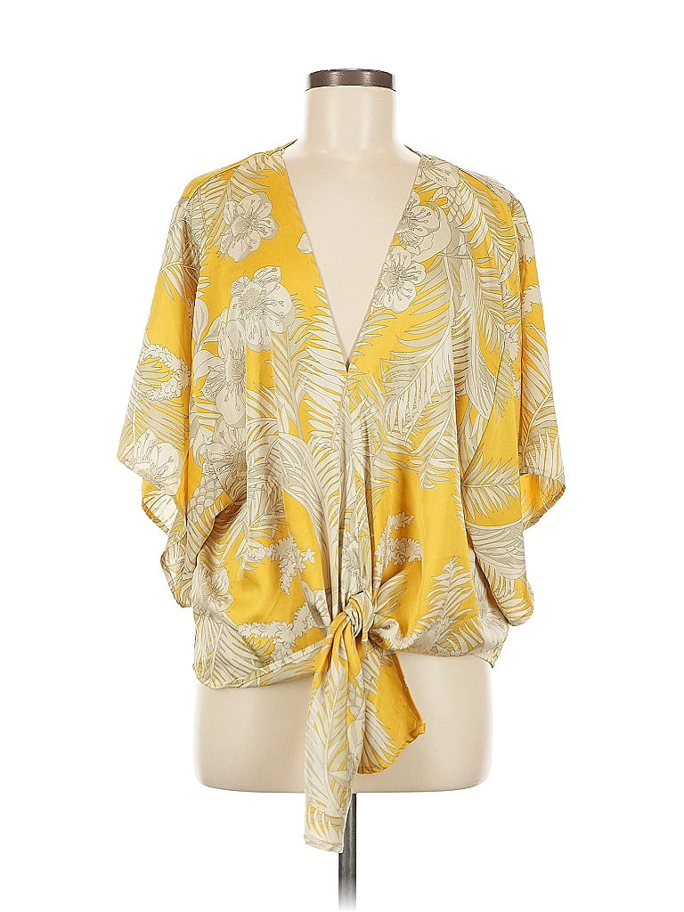 AaKaa 100% Polyester Yellow Kimono Size M - 42% off | ThredUp
